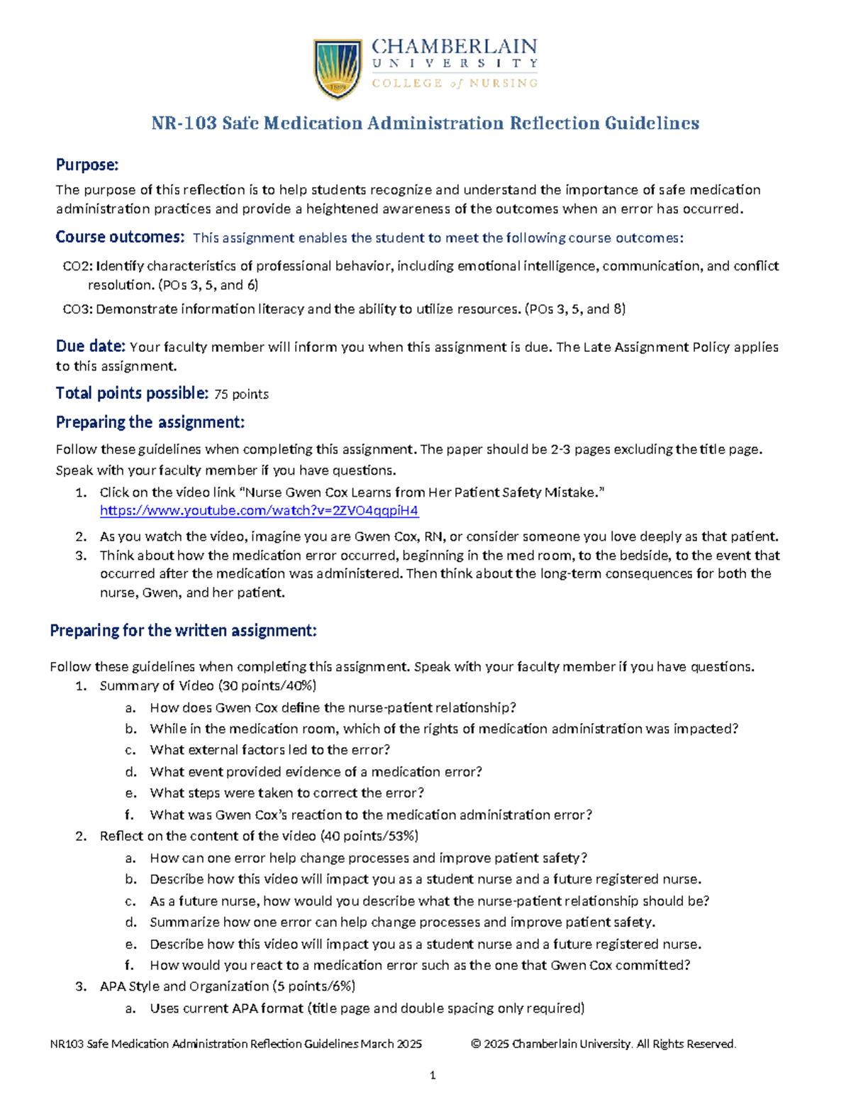 NR103 Safe Medication Admin Reflection: Guidelines & Insights - Studocu