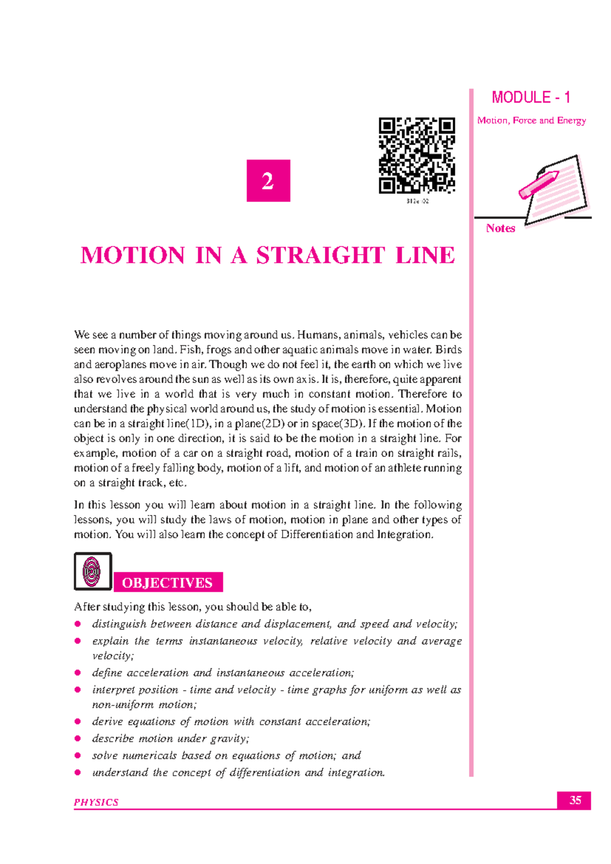 MODULE 1 PHYSICS 312: Motion in a Straight Line - Comprehensive Notes ...