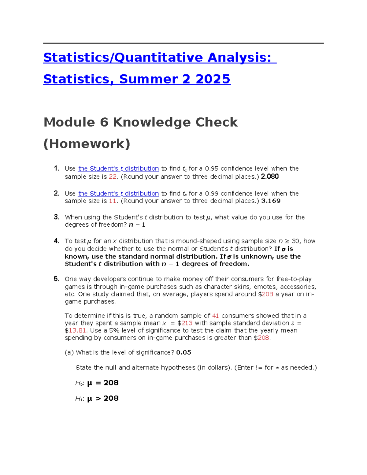 Module 6 Knowledge Check (Homework) - Statistics Analysis, Summer 2025 ...