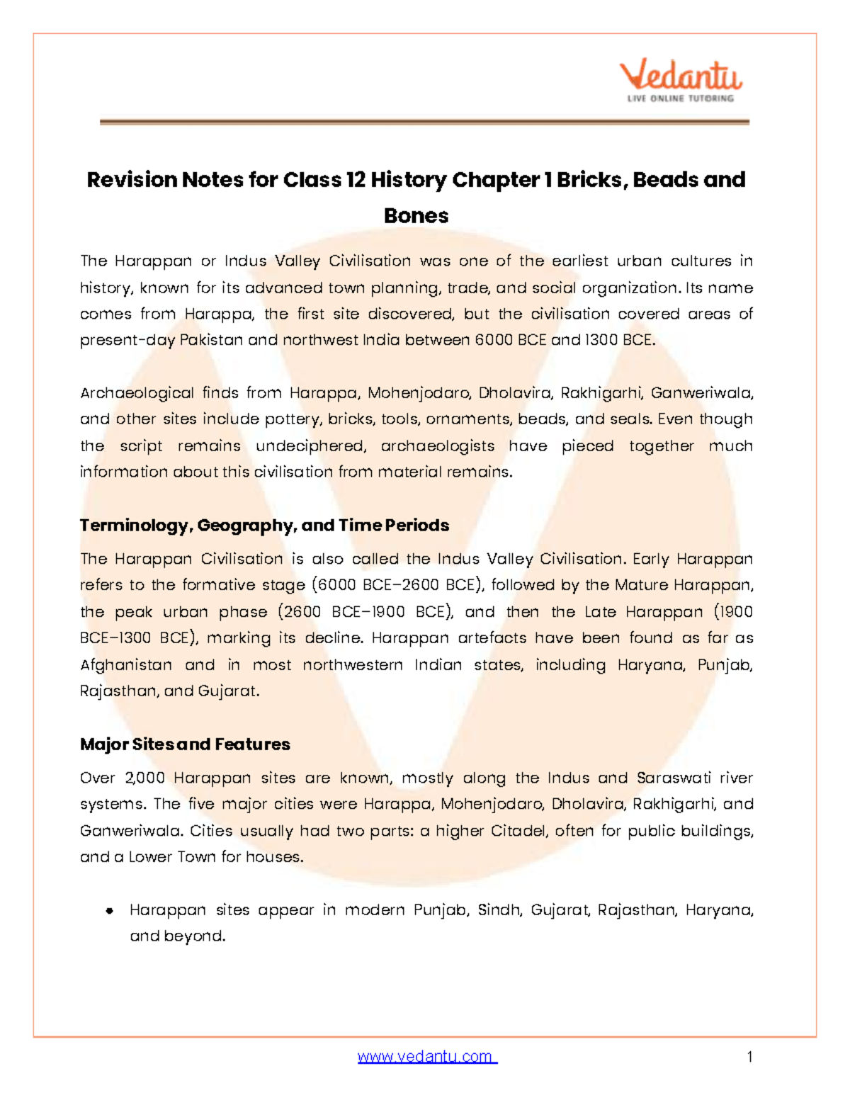 Class 12 History Revision Notes: Chapter 1 - Harappan Civilisation ...