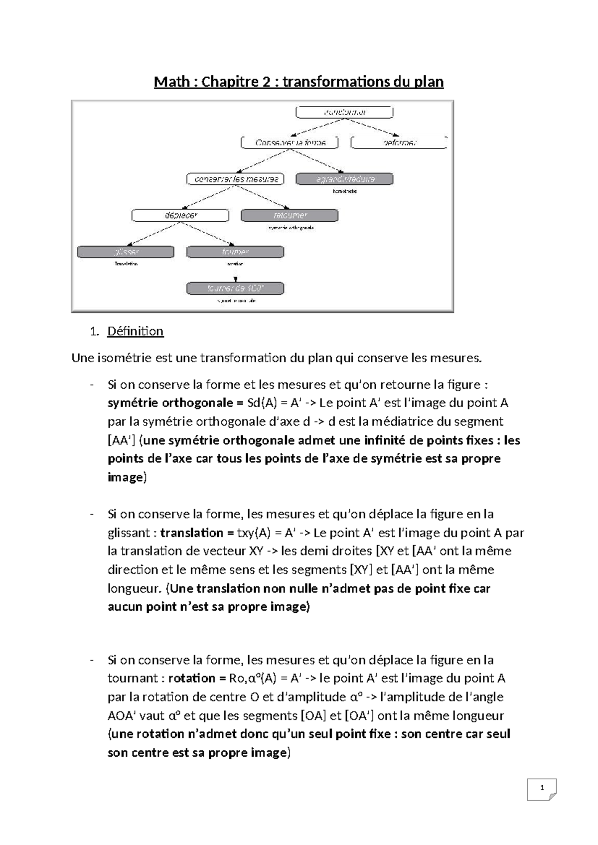 Math Chapitre 2 : Isométries et Transformations du Plan - Studocu