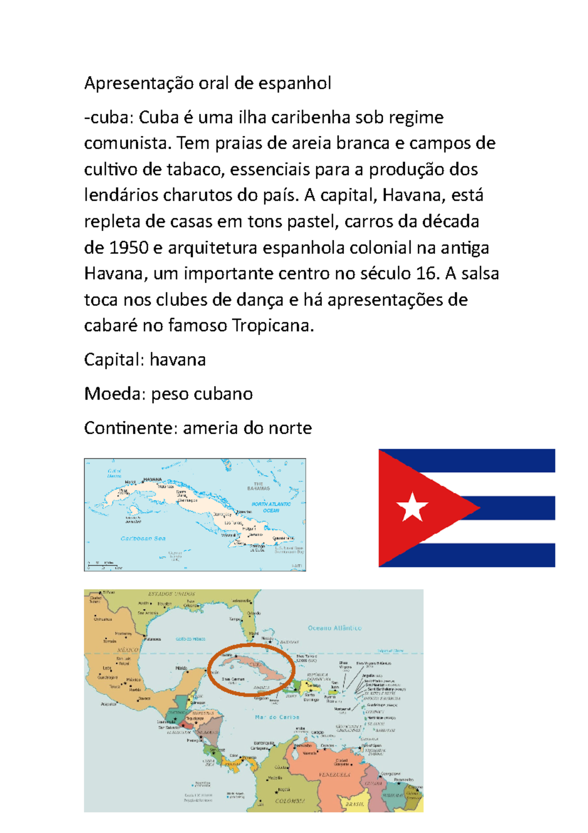 Apresentaçao oral de esp - Apresentação oral de espanhol -cuba: Cuba é ...