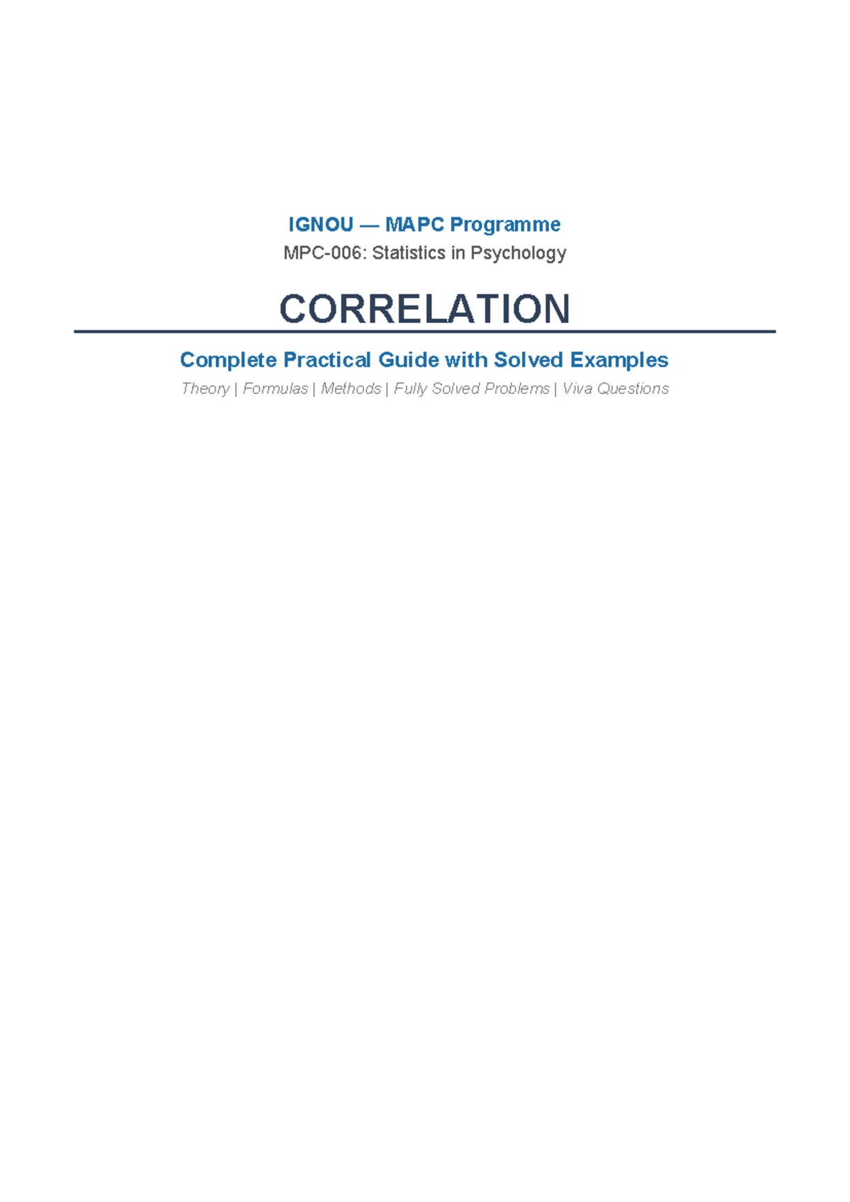 Correlation Practical Guide for MAPC MPC006: Solved Examples & Theory ...
