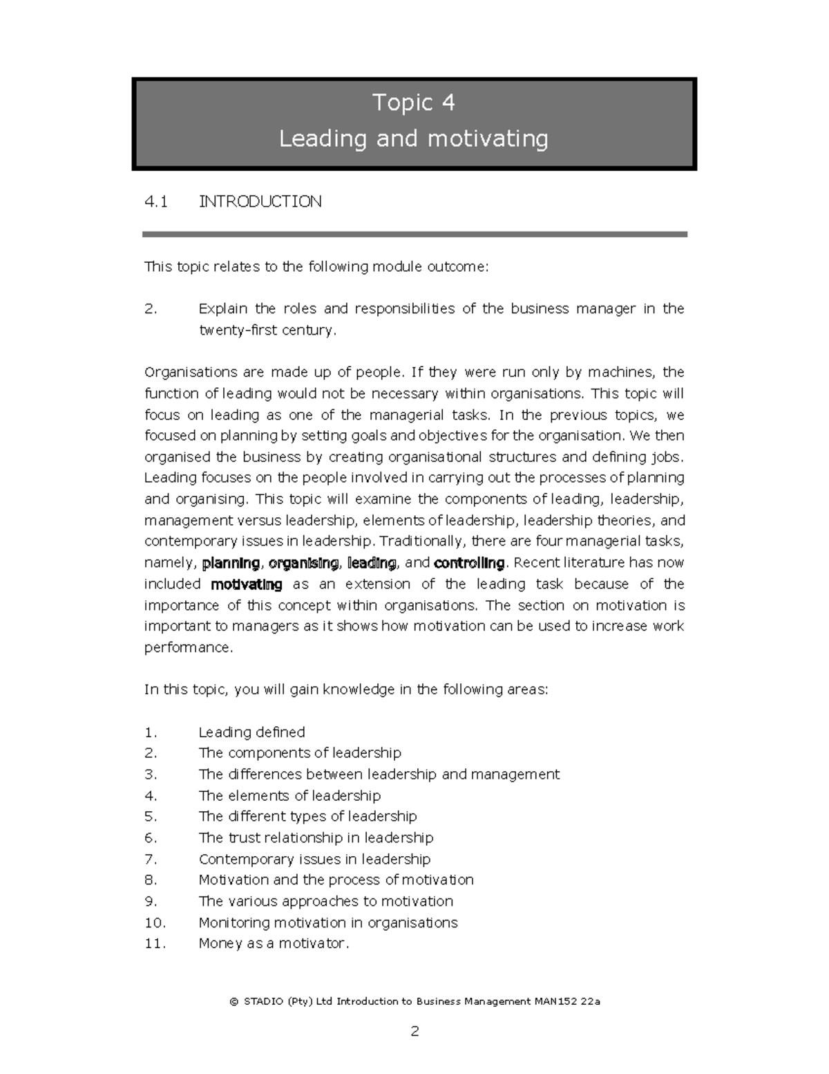 Introduction to Business Management: Leadership & Motivation (MAN152 ...