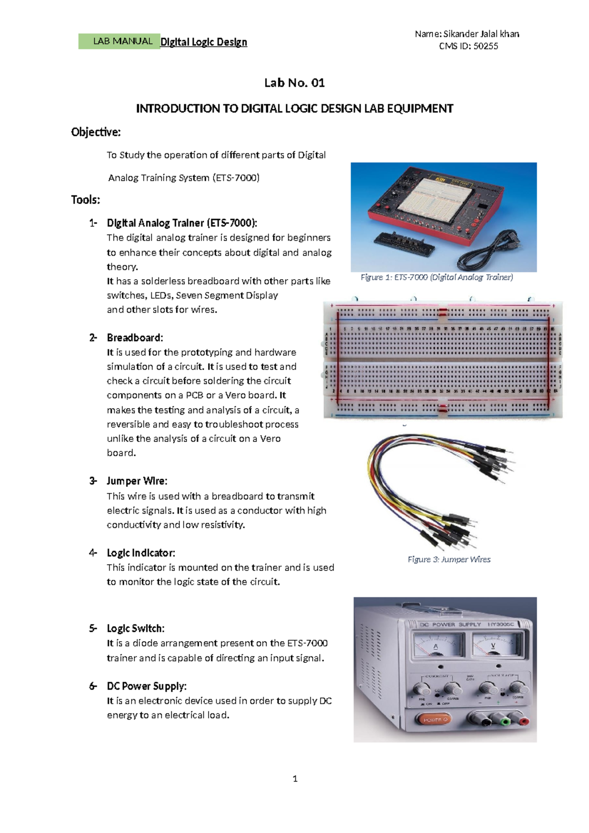 Digital Logic Design Lab manual - Objective: Lab No. 01 INTRODUCTION TO DIGITAL LOGIC DESIGN LAB ...