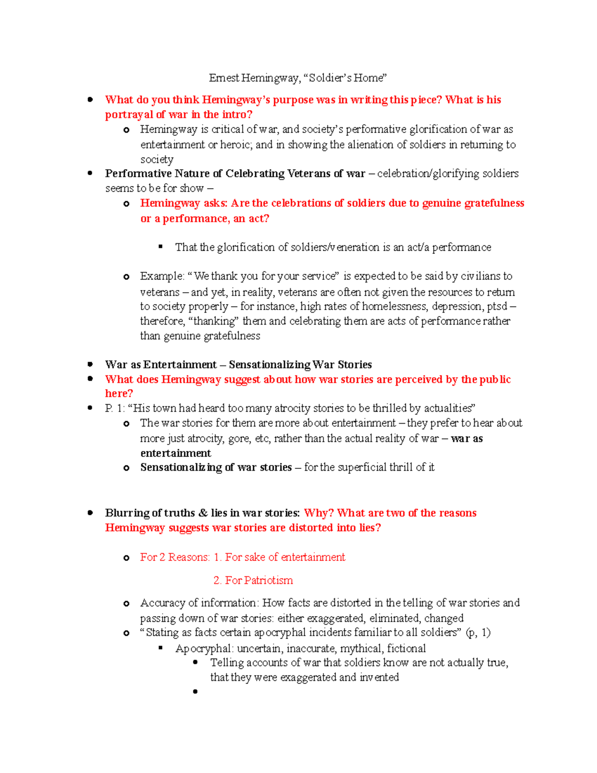 Hemingway's "Soldier's Home": Insightful Analysis & Key Notes - Studocu