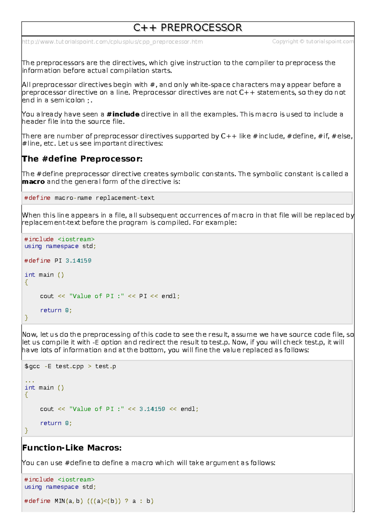 C++ Preprocessor Overview - Summary for Programming 1 - Studocu