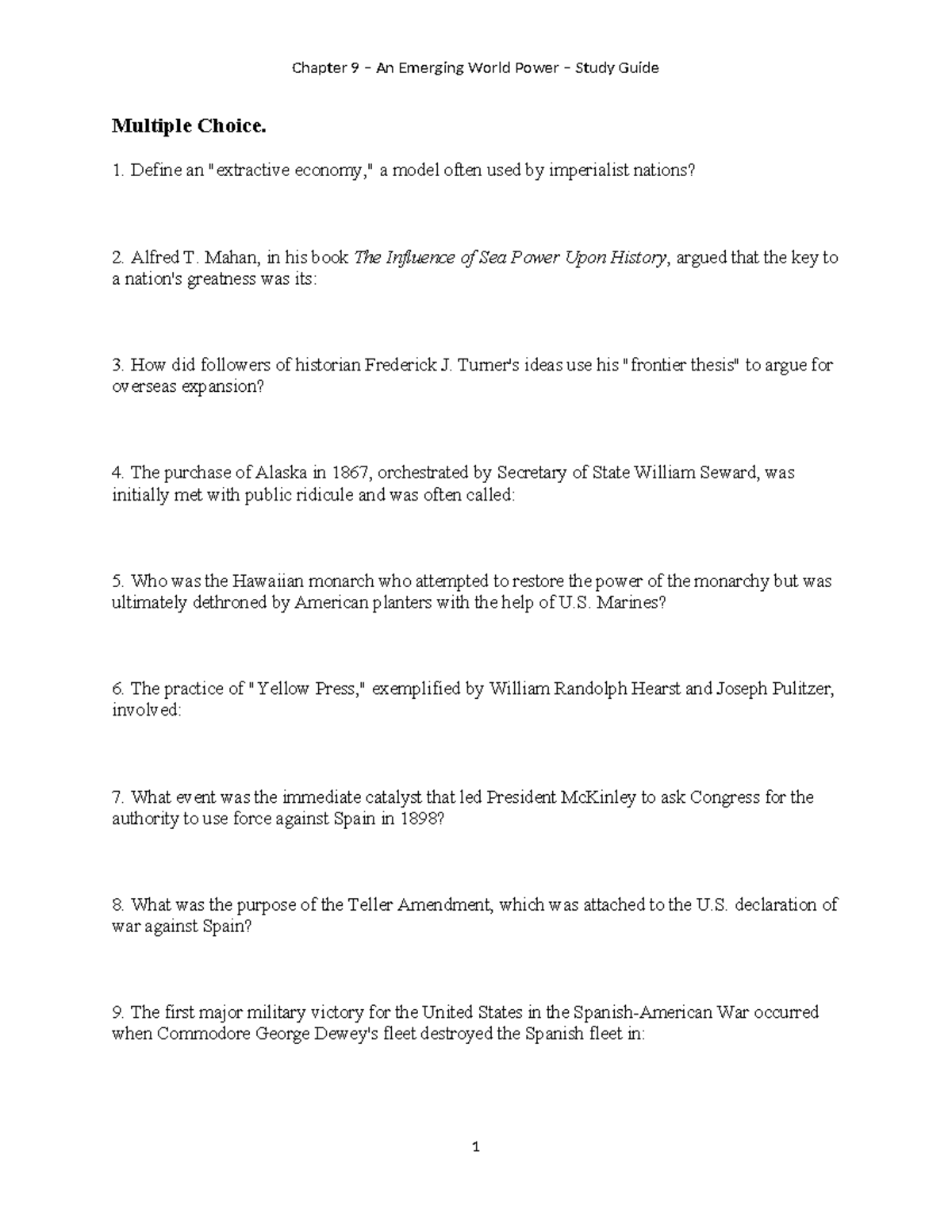 Chapter 9 – An Emerging World Power: Study Guide for Exam - Studocu