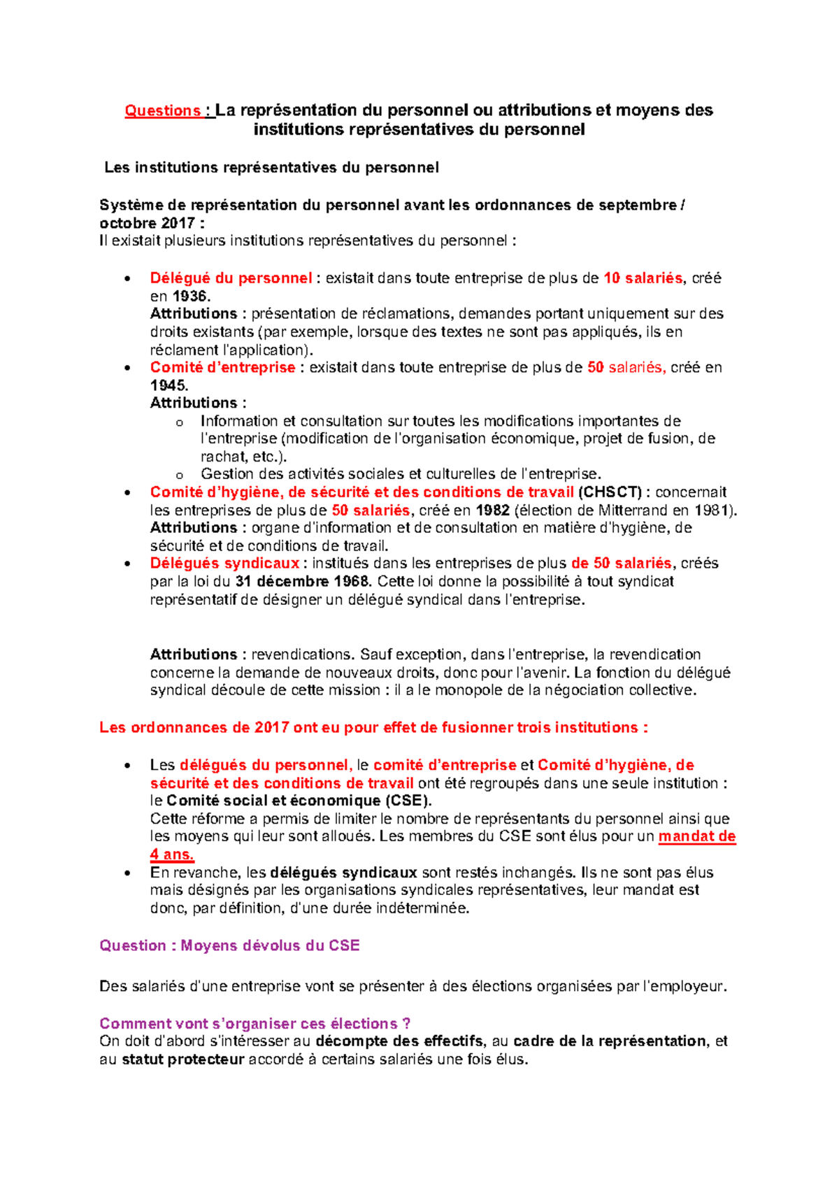 Annales Droit DU Travail : Représentation du Personnel et Institutions ...