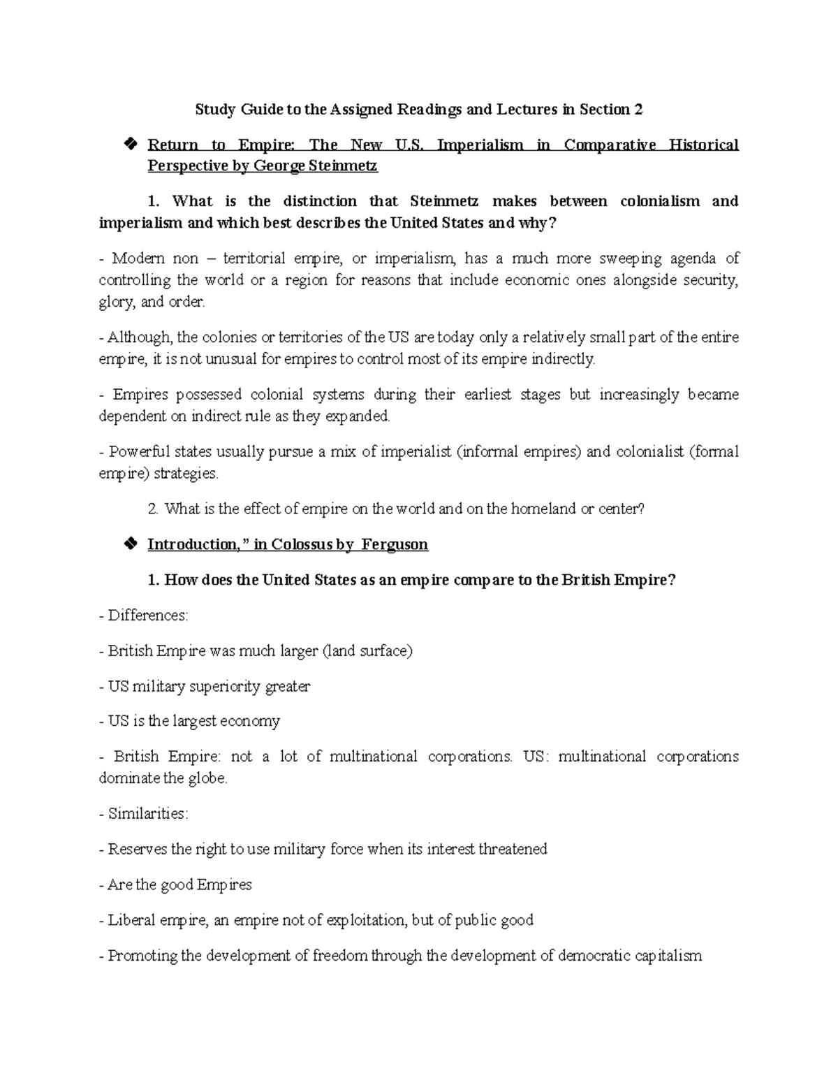 Study Guide for Section II: U.S. Imperialism & Globalization Analysis ...