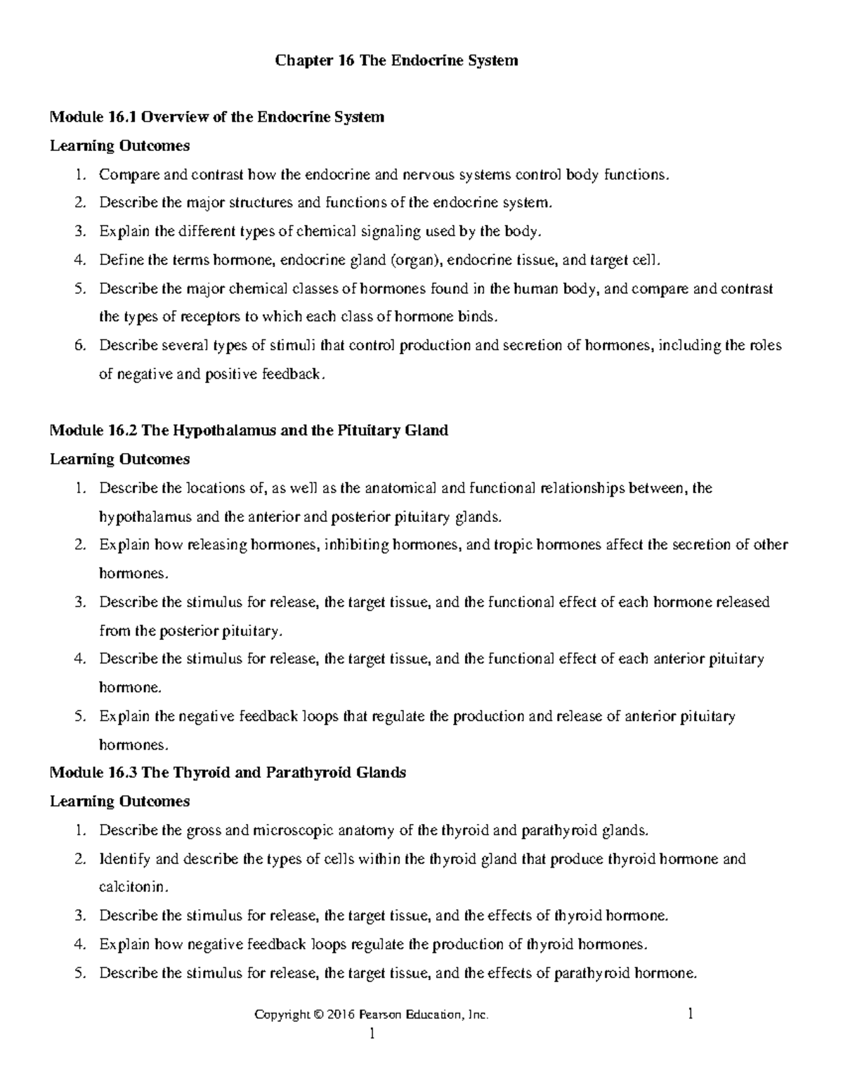 Ch 16 Endocrine System Overview & Learning Outcomes Notes - Studocu