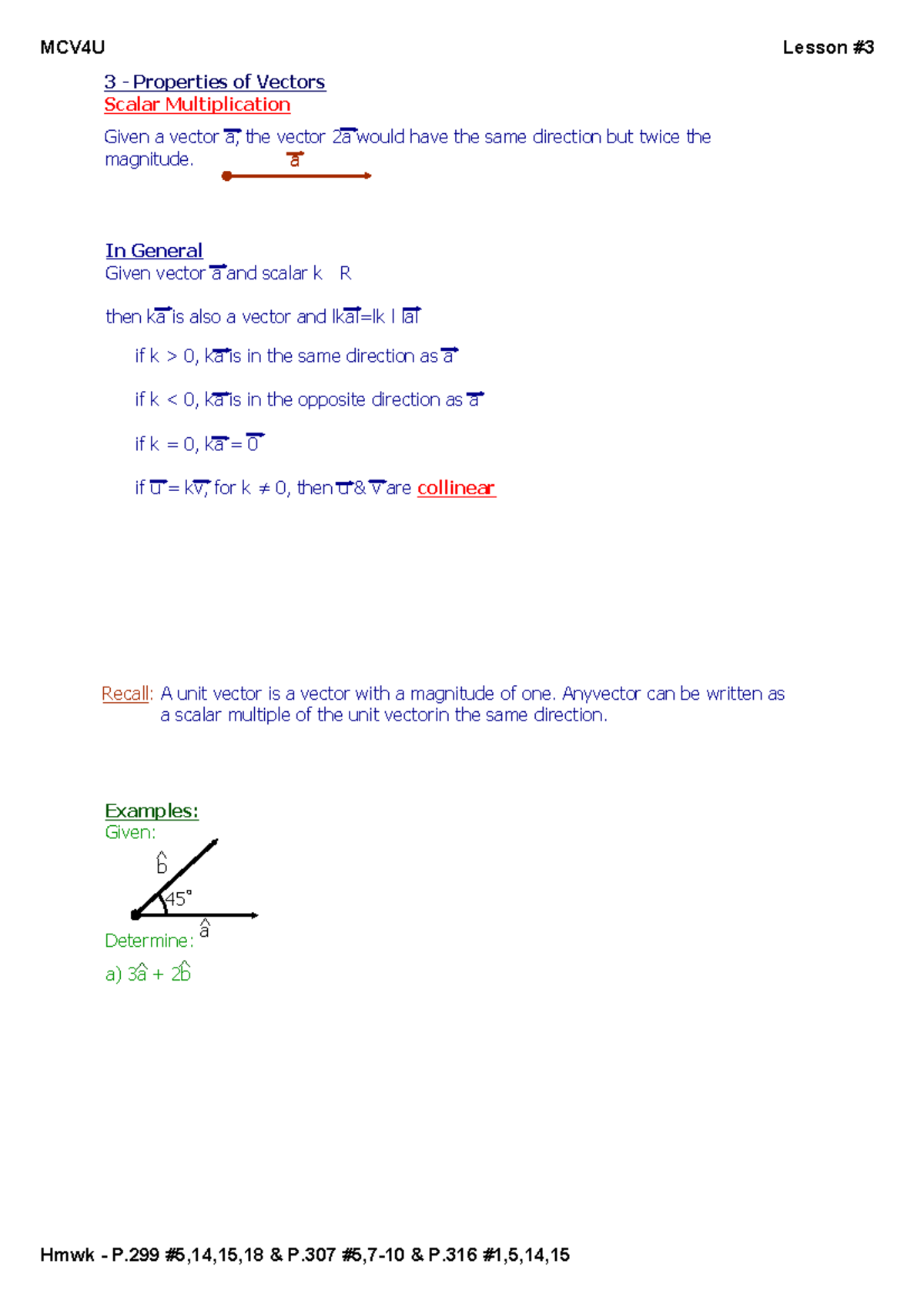 3a - Properties of Vectors Handout - 3 Properties of Vectors Scalar ...