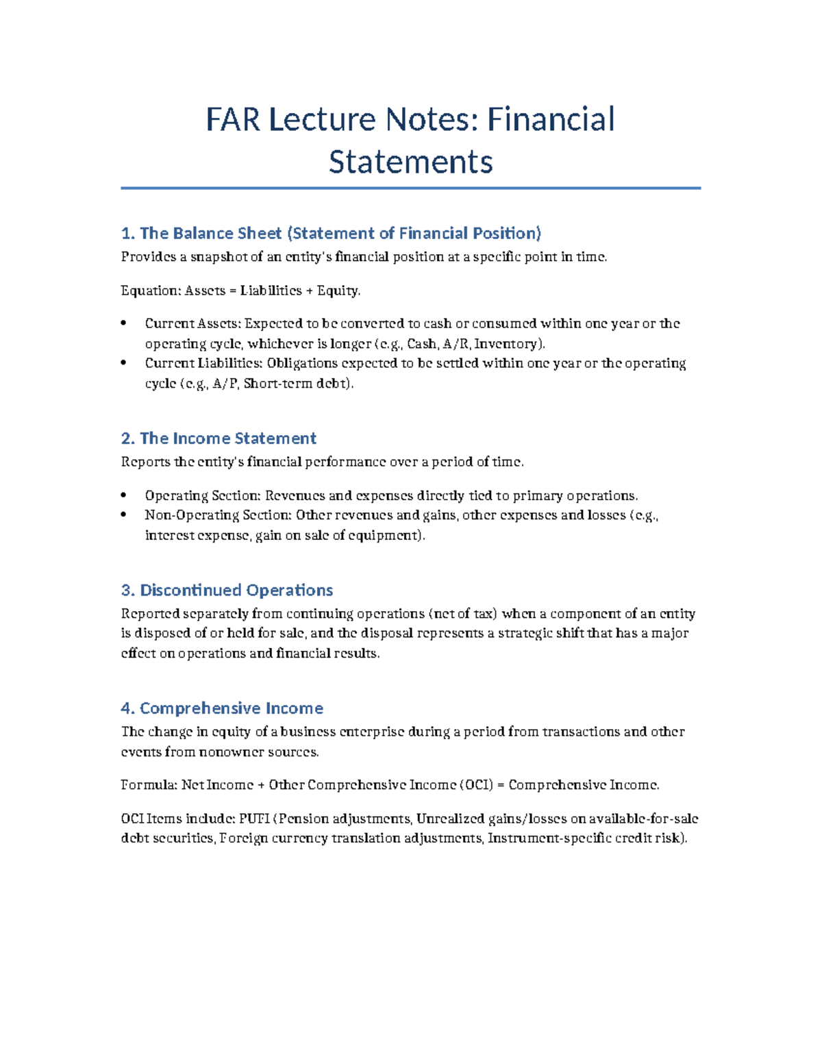 FAR 02 Lecture Notes: Overview of Financial Statements - Studocu
