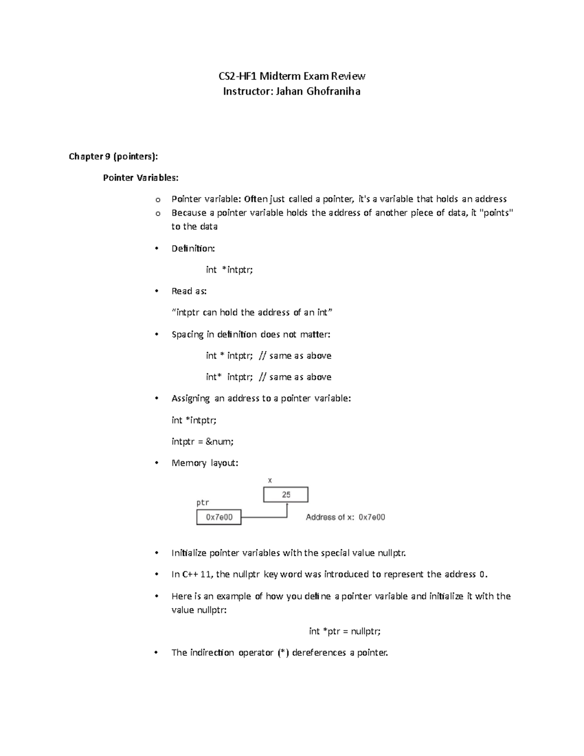 CS2-HF1 Midterm Exam Review: Pointers, Classes & Inheritance - Studocu
