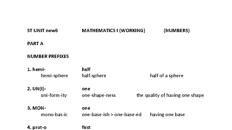 ST UNIT 6 MATHEMATICS I: NUMBER PREFIXES & METRIC SYSTEM NOTES - Studocu
