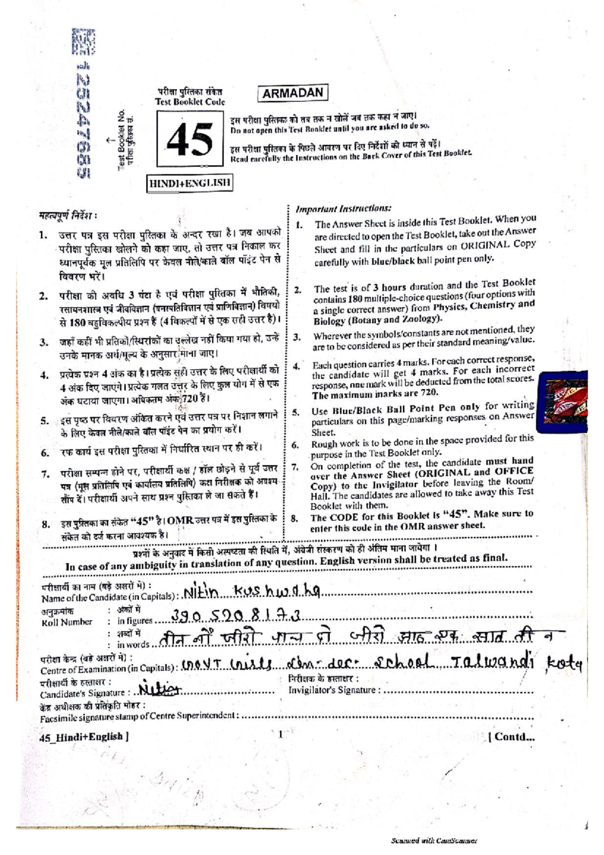 NEET 2025 - Complete Test Booklet with Instructions and Questions - Studocu