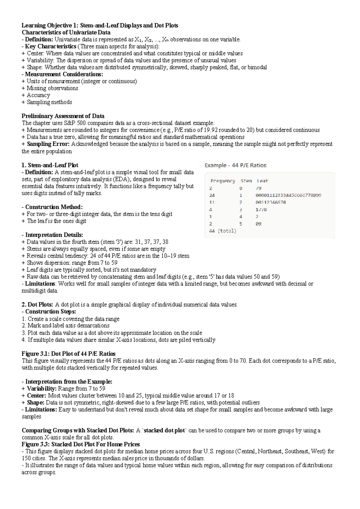 CHAP3 Summary: Univariate Data, Plots, and Graphical Representations ...