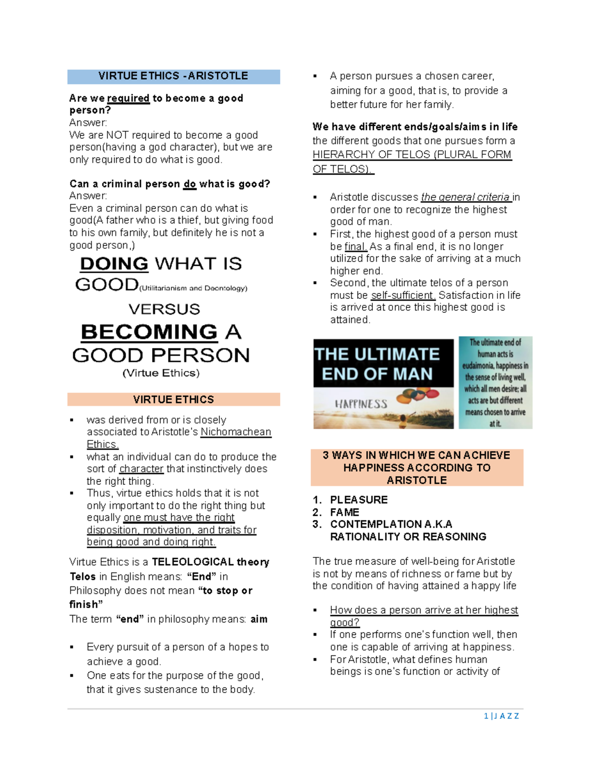 Ethics 101: Final Exam Notes on Virtue Ethics and Aristotle - Studocu