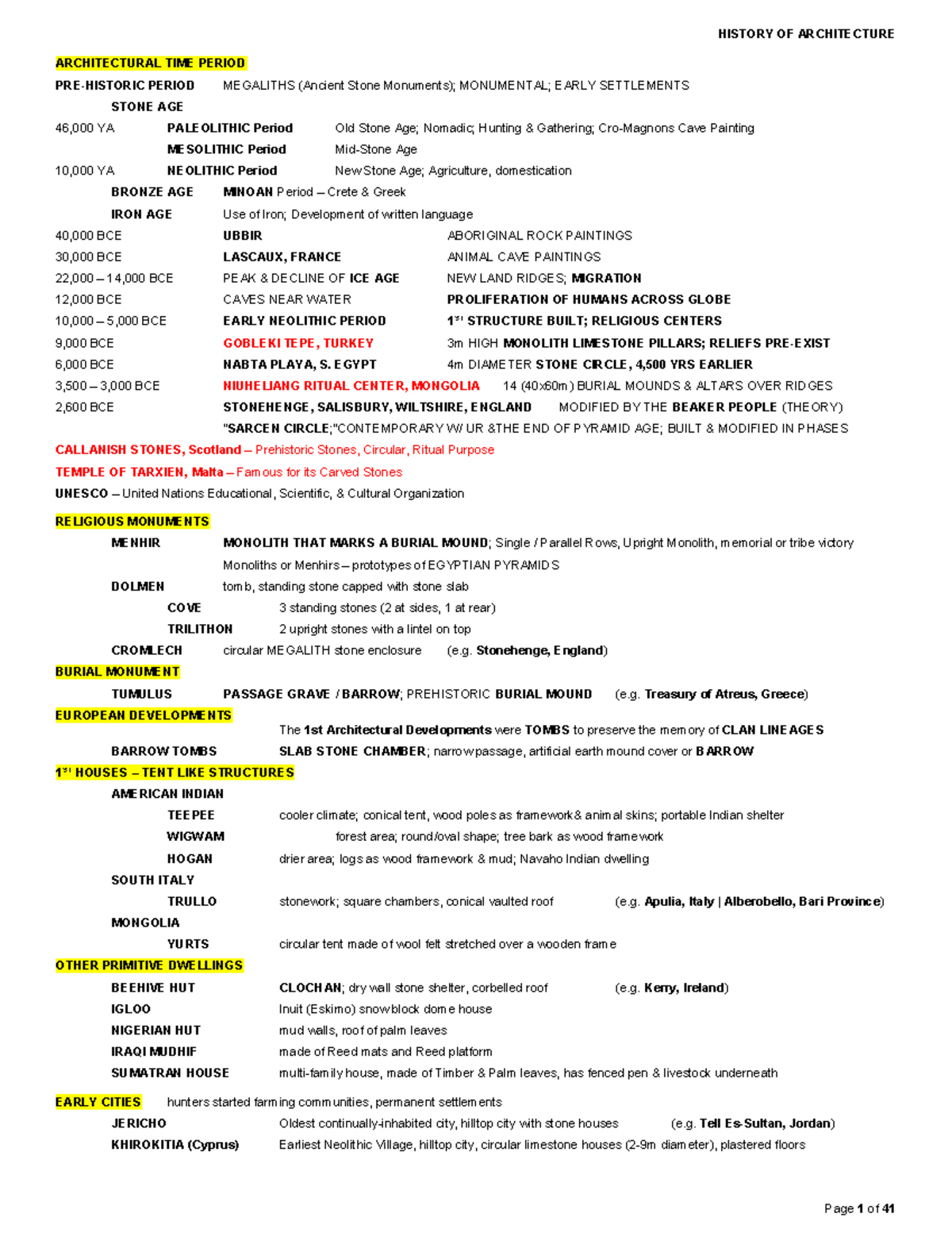 HISTORY OF ARCHITECTURE: Timeline Summary of Key Periods and Structures ...