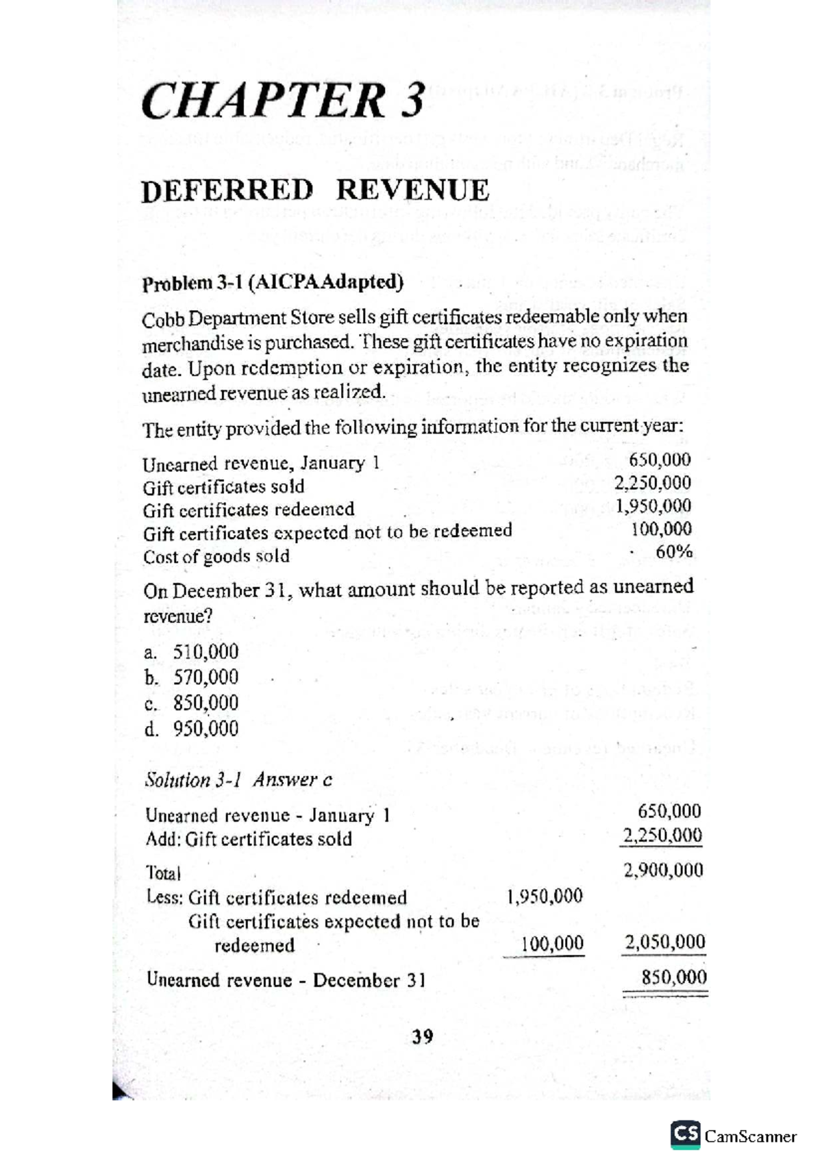 CHAPTER 3 DEFERRED REVENUE Problems (AICPA Adapted) - Studocu