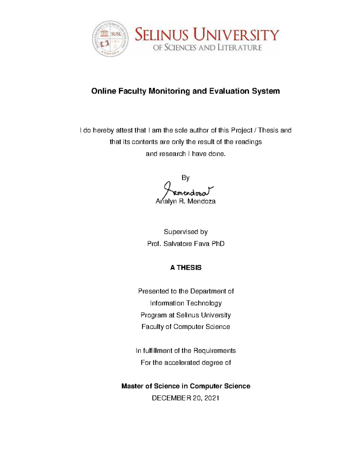 Online Faculty Monitoring and Evaluation System: Project Thesis by ...
