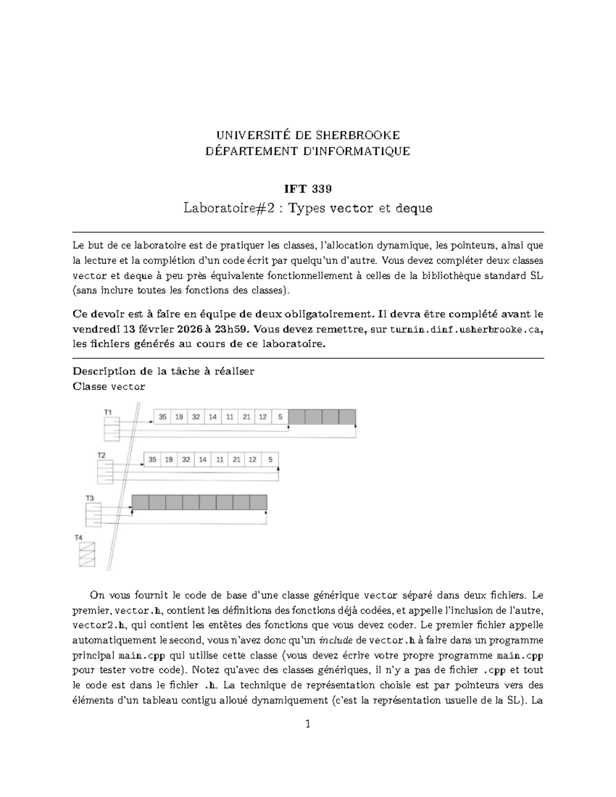 TP2 IFT339 : Laboratoire sur les Classes Vector et Deque - Studocu