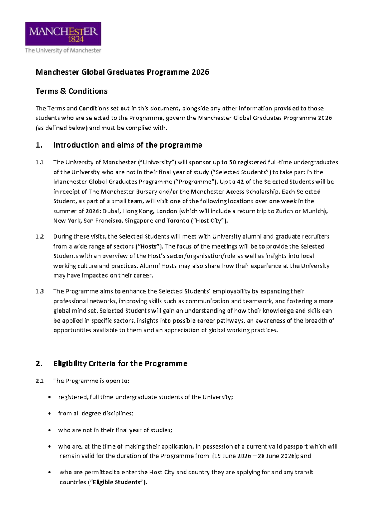 Manchester Global Graduates Programme 2026 Terms & Conditions - Studocu