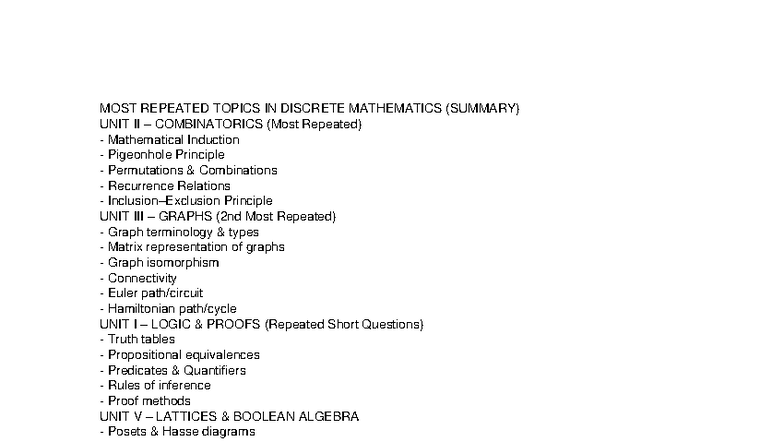 Repeated Topics in Discrete Mathematics (Summary) - Unit II - Studocu