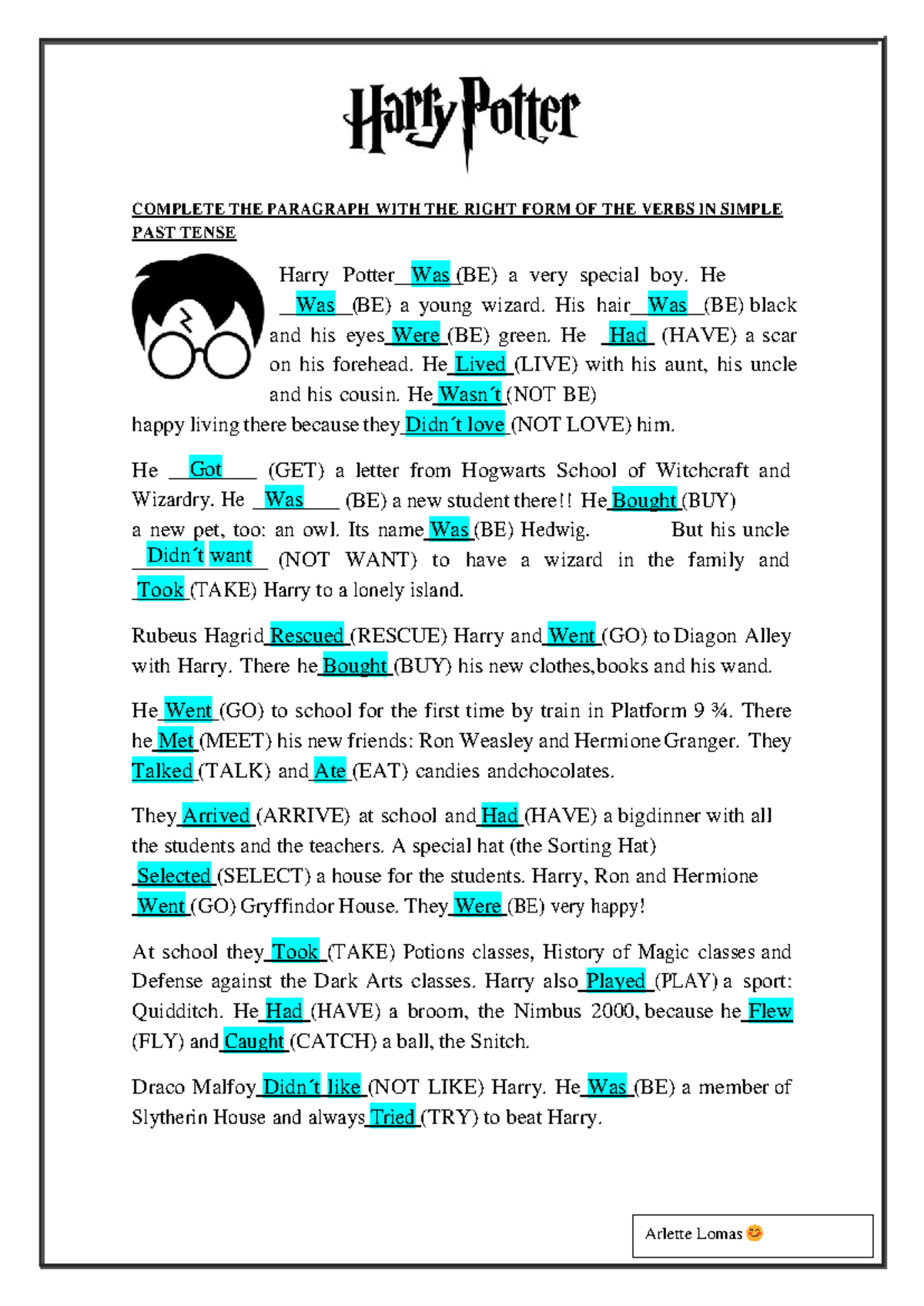 Harry Potter: Simple Past Tense Verb Form Practice - Studocu