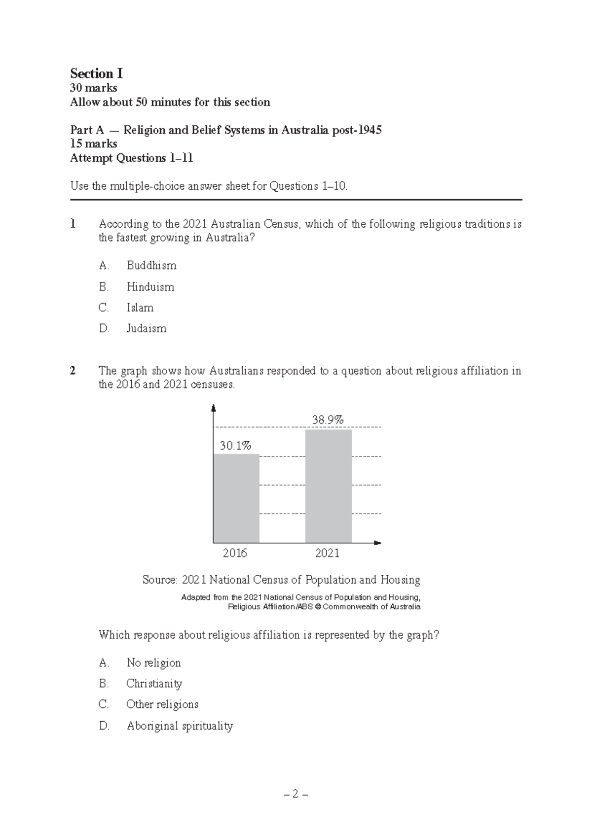 2023 HSC Studies of Religion II Exam: Section I & II Questions - Studocu