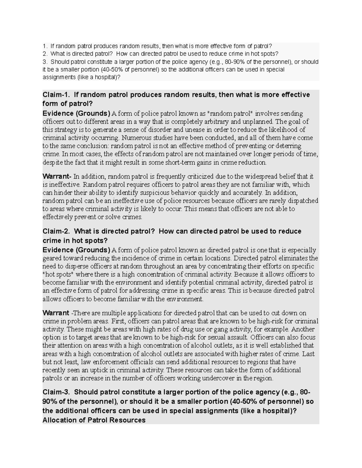 PSC101 Directed vs. Random Patrol: Analyzing Effectiveness and Resource ...