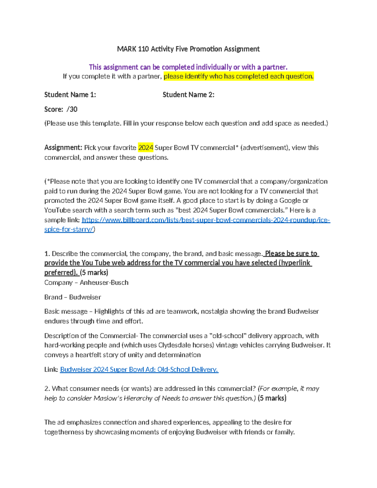MARK 110 Activity Five Promotion Assignment Analysis - Studocu
