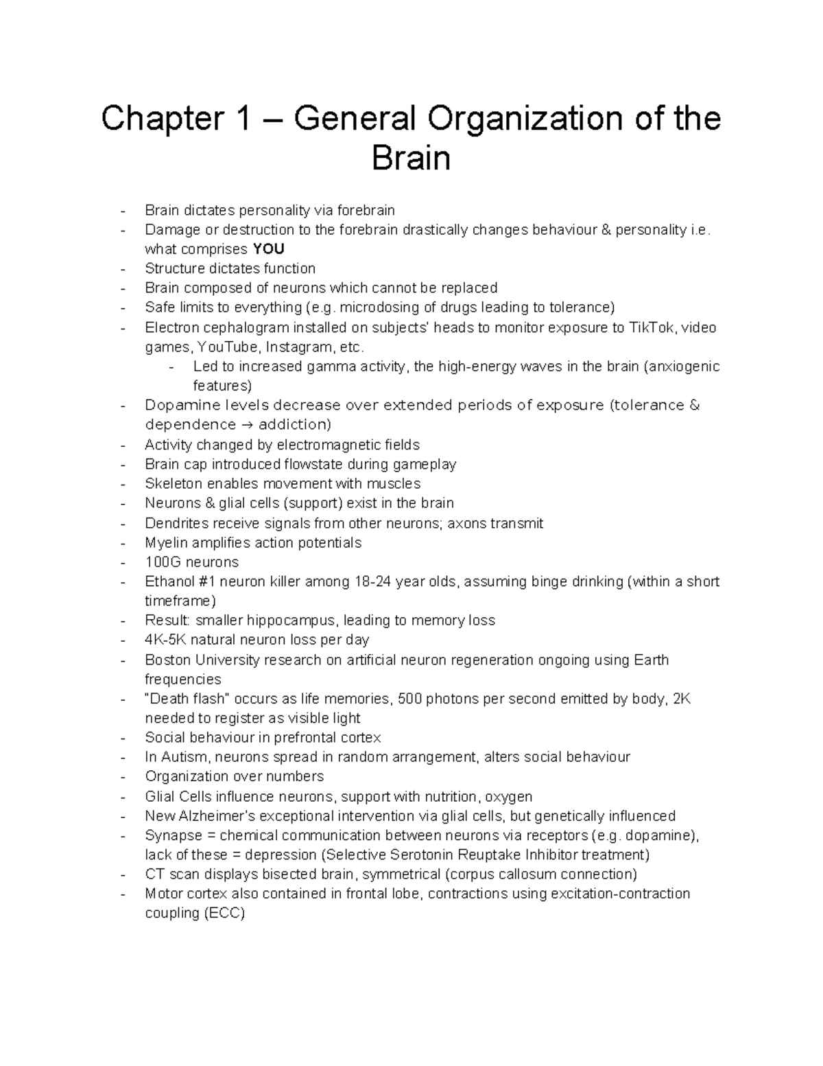 NSCI-2606 Chapter 1 Overview of Brain Organization & Function - Studocu