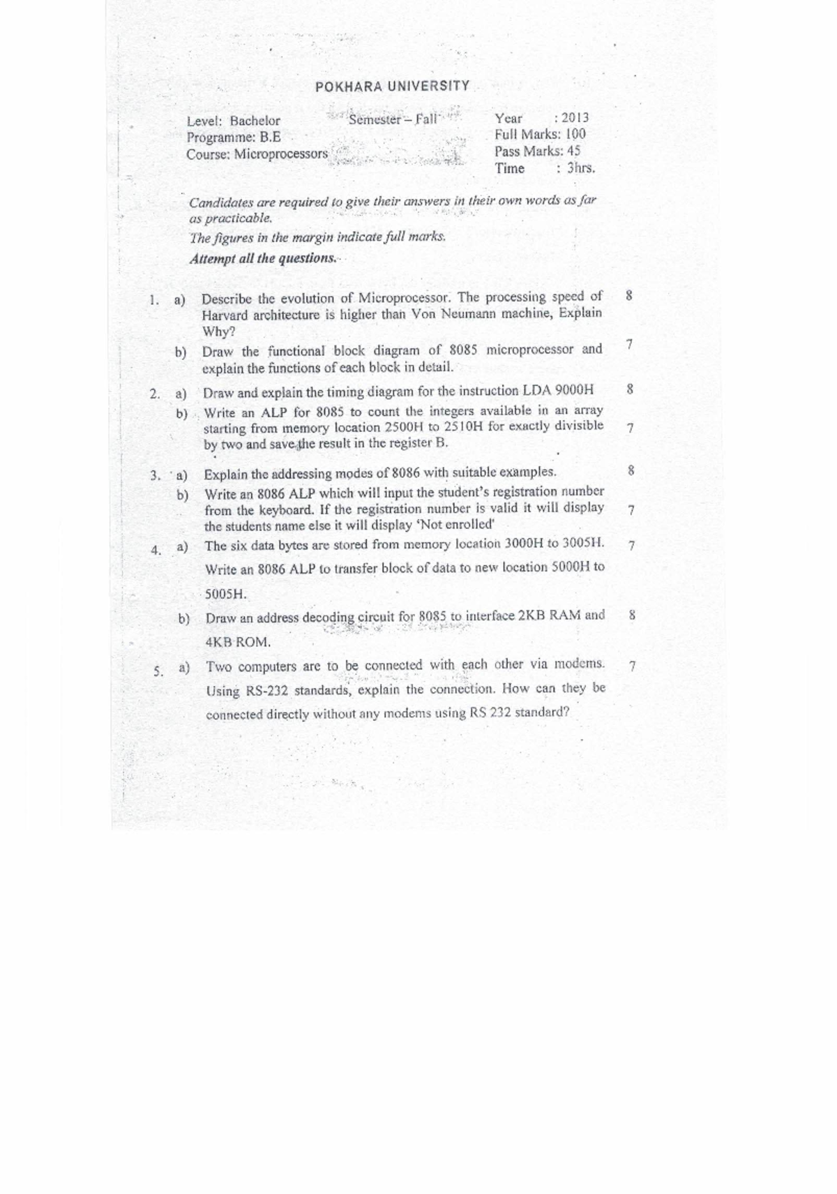 Microprocessors: Old Exam Questions and Answers - Studocu