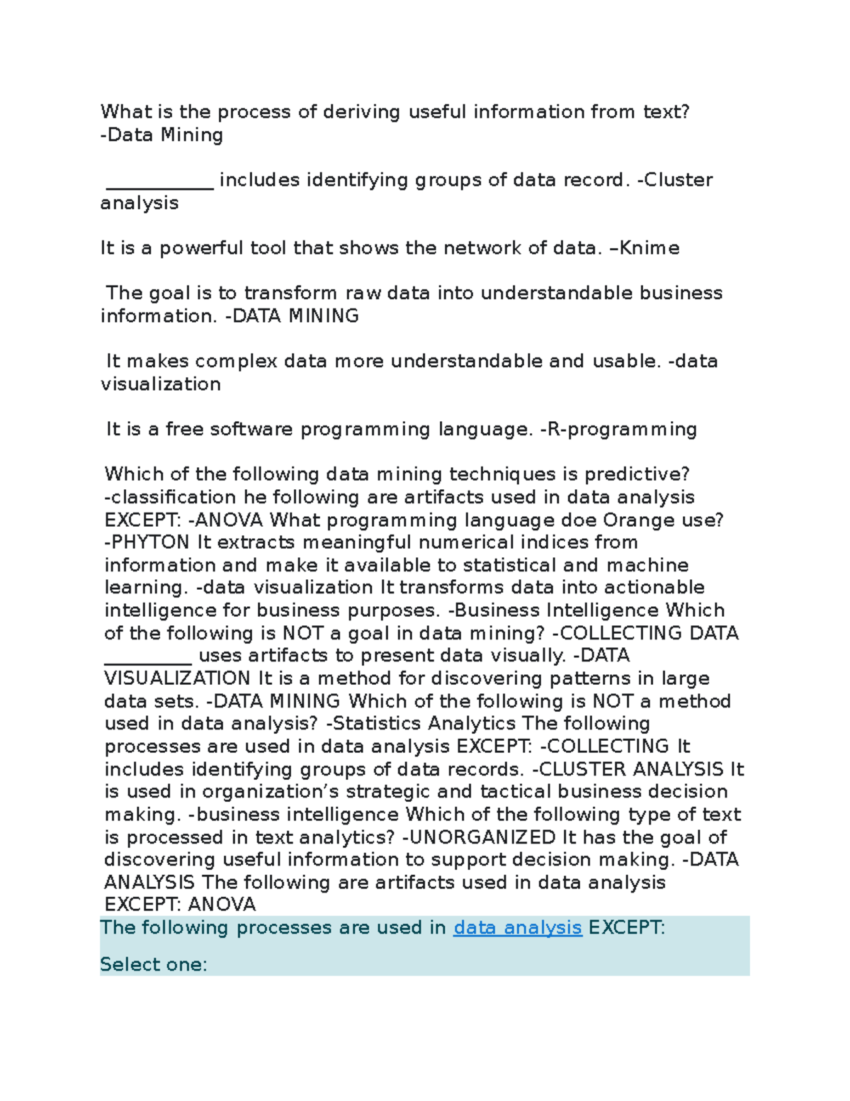 DATA ANALYSIS 2020 - What is the process of deriving useful information from text? -Data Mining ...