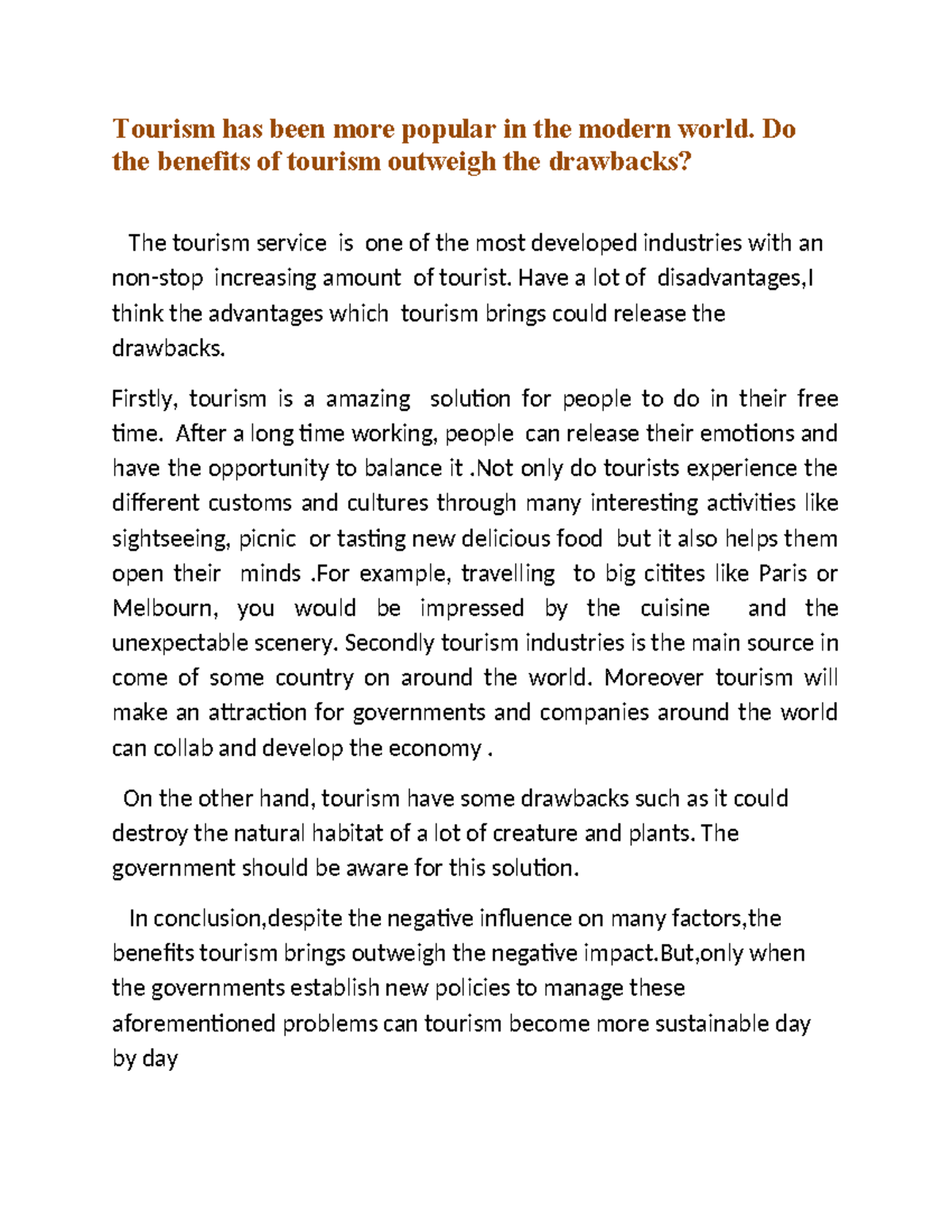 Tourism Benefits vs. Drawbacks: A Modern Perspective (Writing - jrfgdgg ...