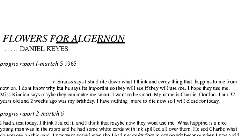 Flowers for Algernon: Progress Reports by Daniel Keyes - Studocu