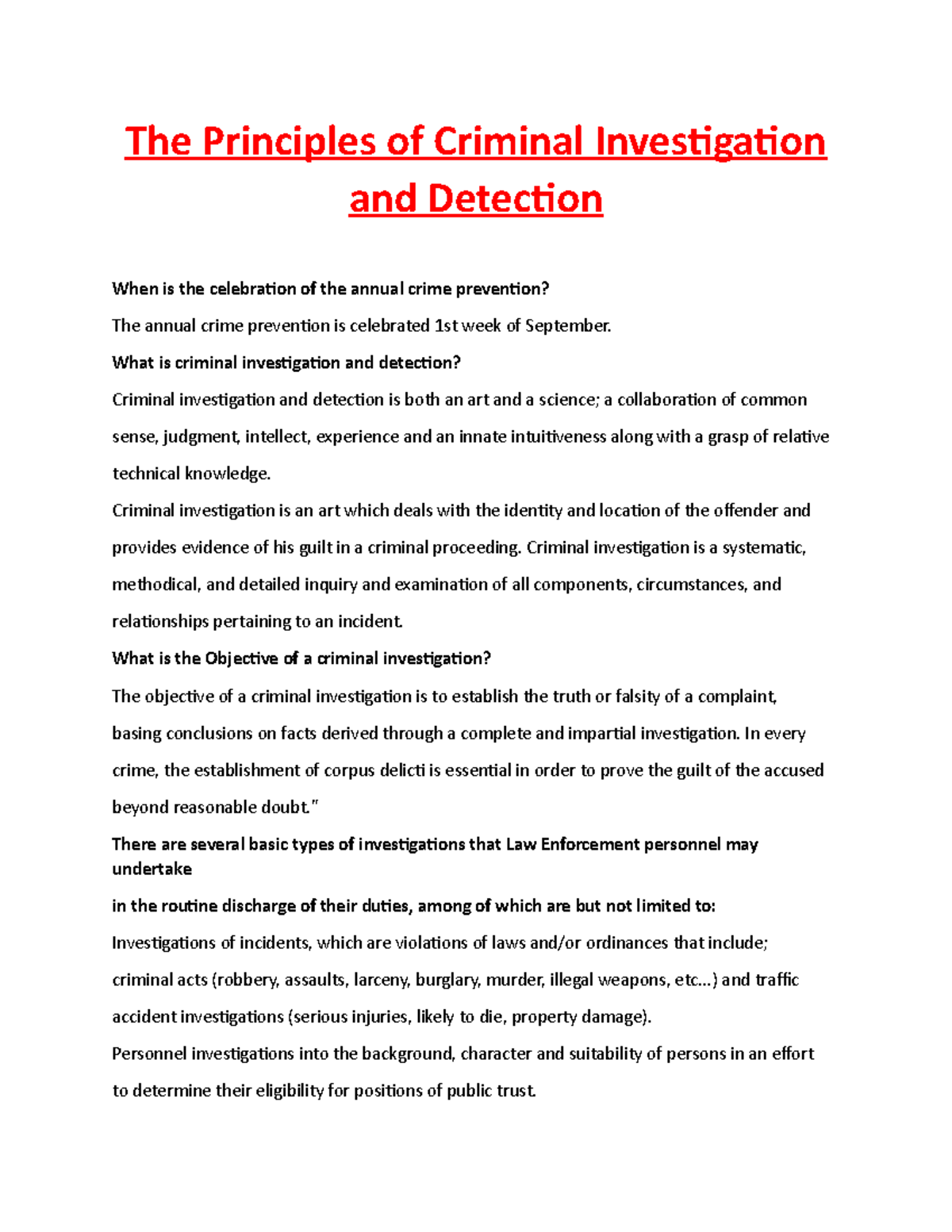 Criminal Investigation Principles: Understanding Detection Techniques ...