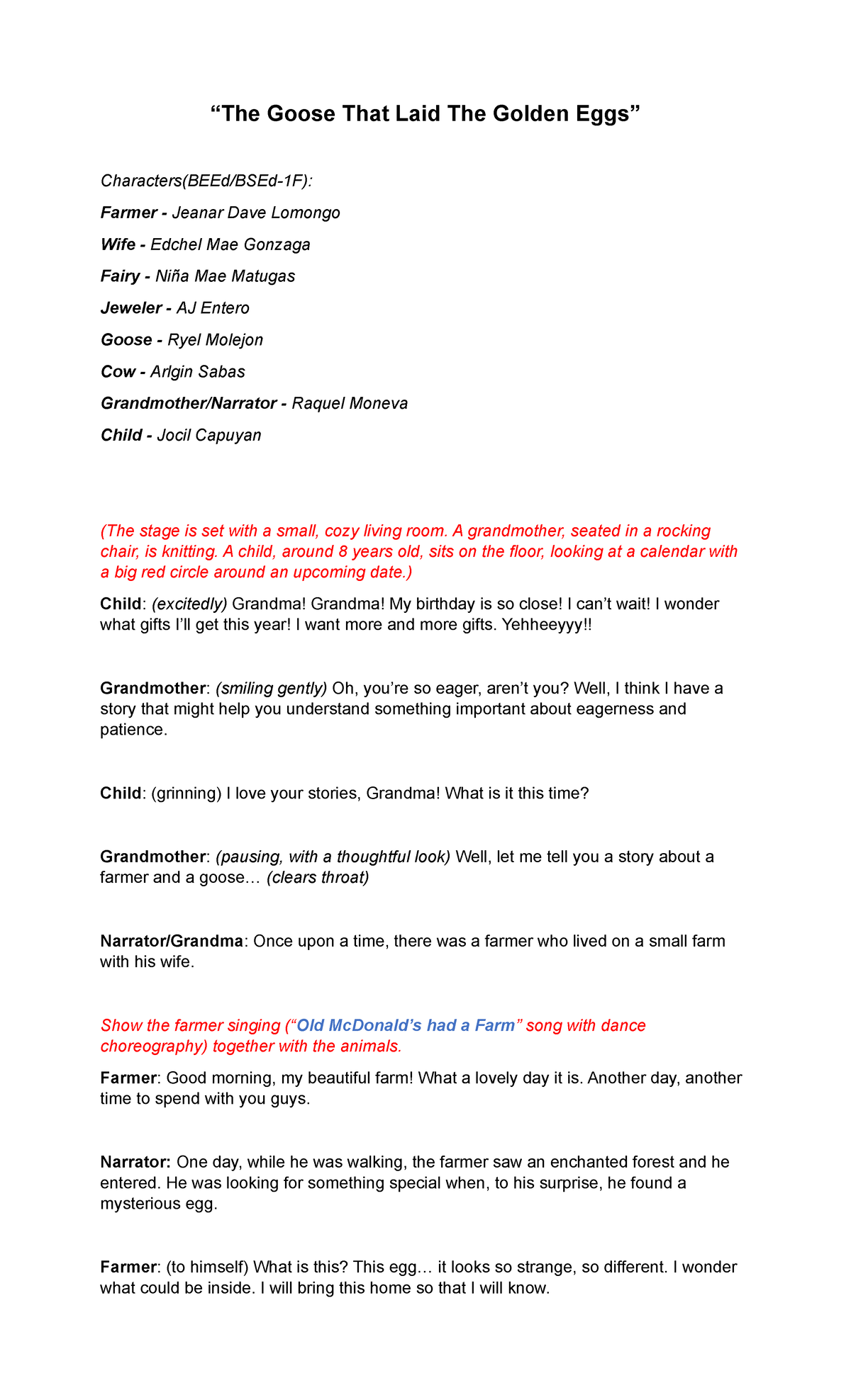 Final Script for BEEd/BSEd-1F: "The Goose That Laid The Golden Eggs ...