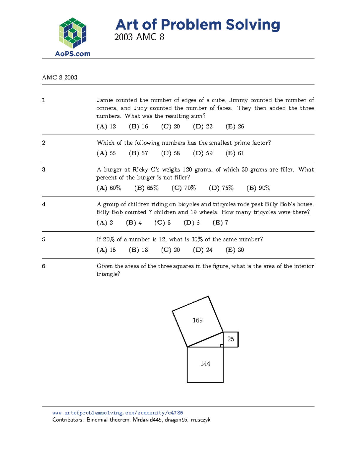 2003 AMC 8 Math Problems and Solutions - Studocu