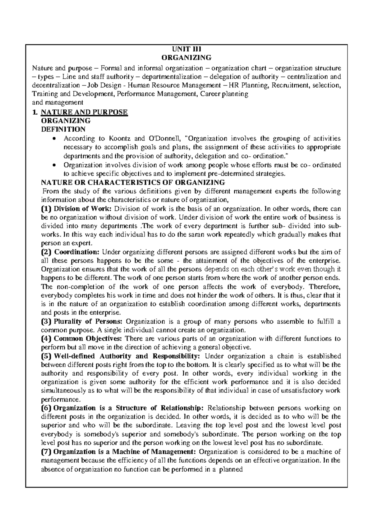 Unit 3-POM - notes - UNIT III ORGANIZING Nature and purpose – Formal ...