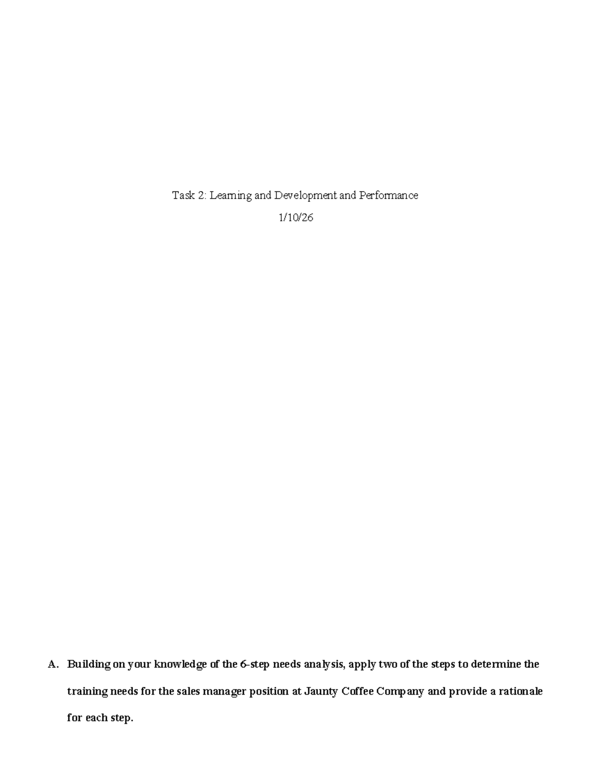 D433.Task 2 - Training Needs Analysis & Development for Jaunty Coffee ...