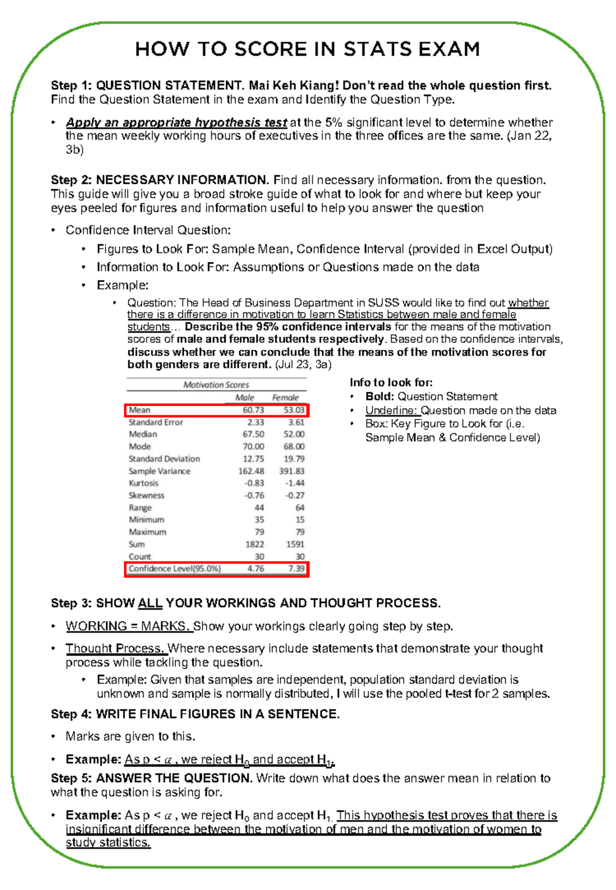 BUS105 Lifesaver: Scoring Strategies for Stats Exam Questions - Studocu
