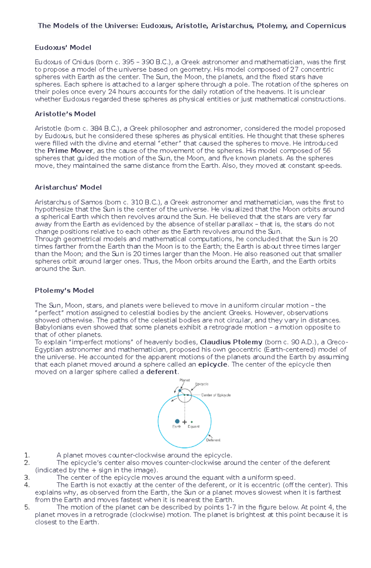 Models of the Universe in Ancient Astronomy: Eudoxus to Copernicus ...