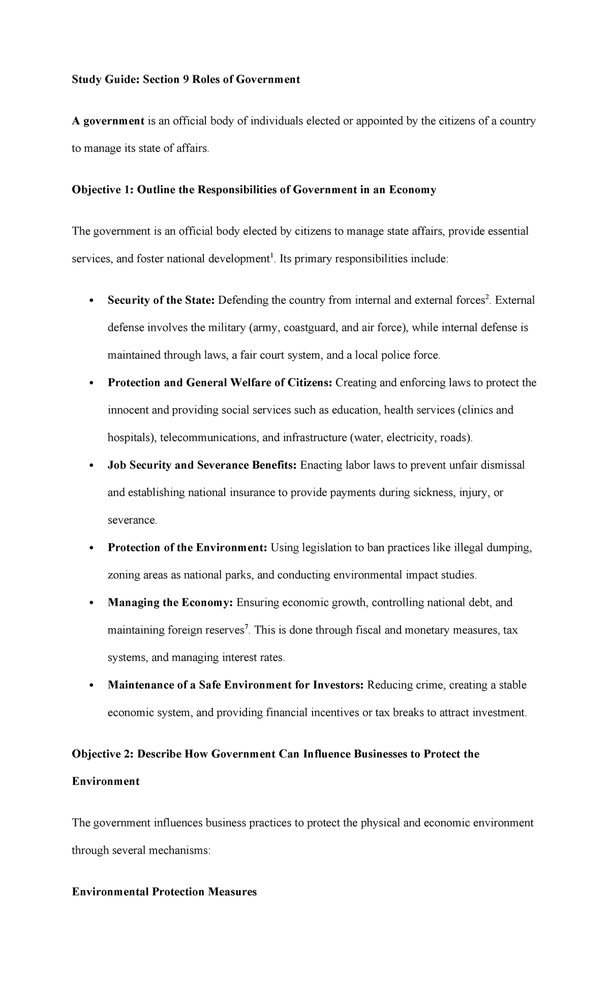 Study Guide: Section 9 - Roles of Government in the Economy - Studocu