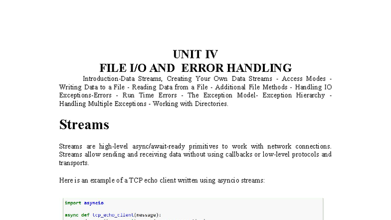 APP Notes UNIT IV: File and Error Handling in Python - Studocu