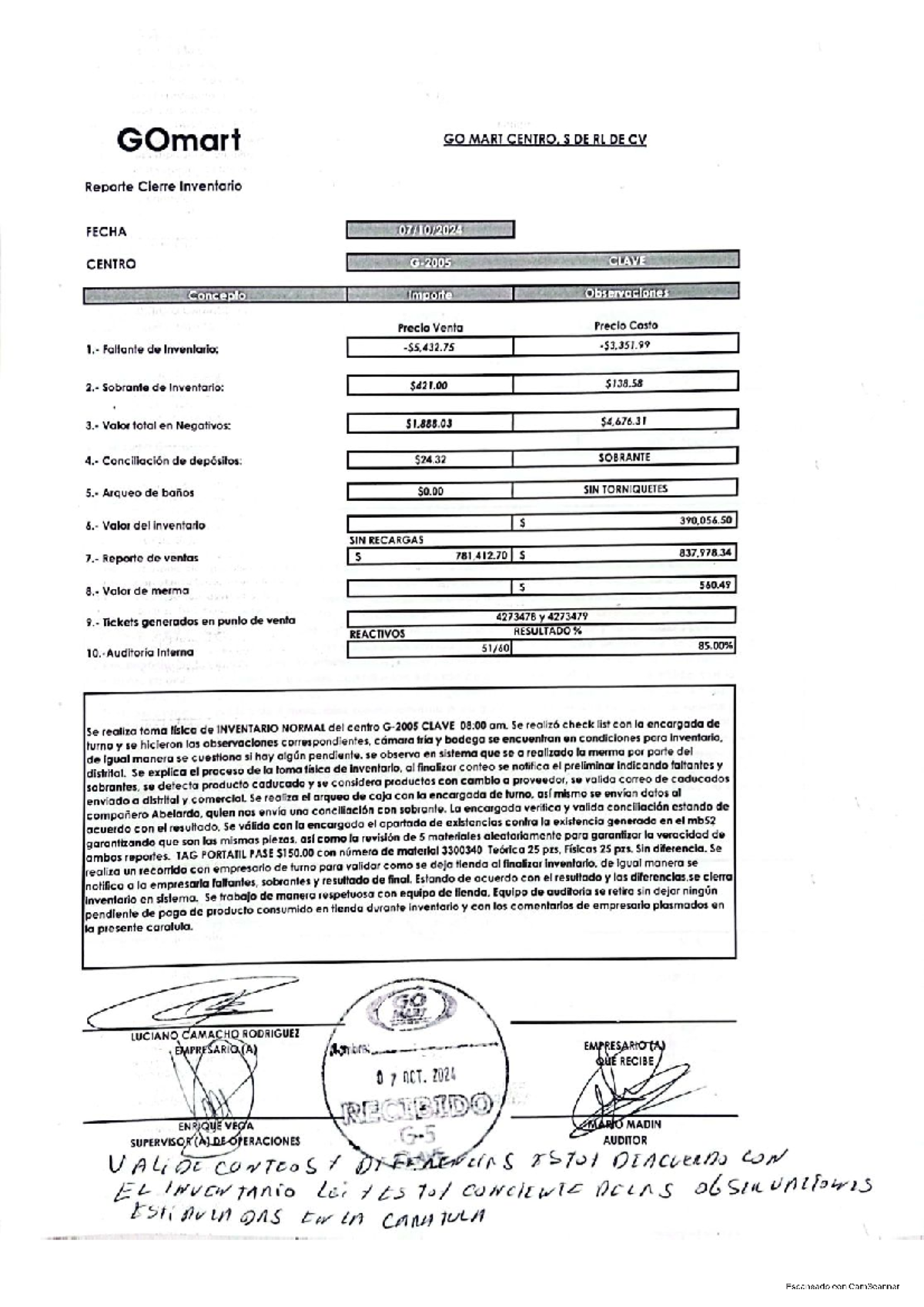 dialogo dddddddd - GOmart GO MART CENTRO, S DE RL DE CV Reporte Cierre ...