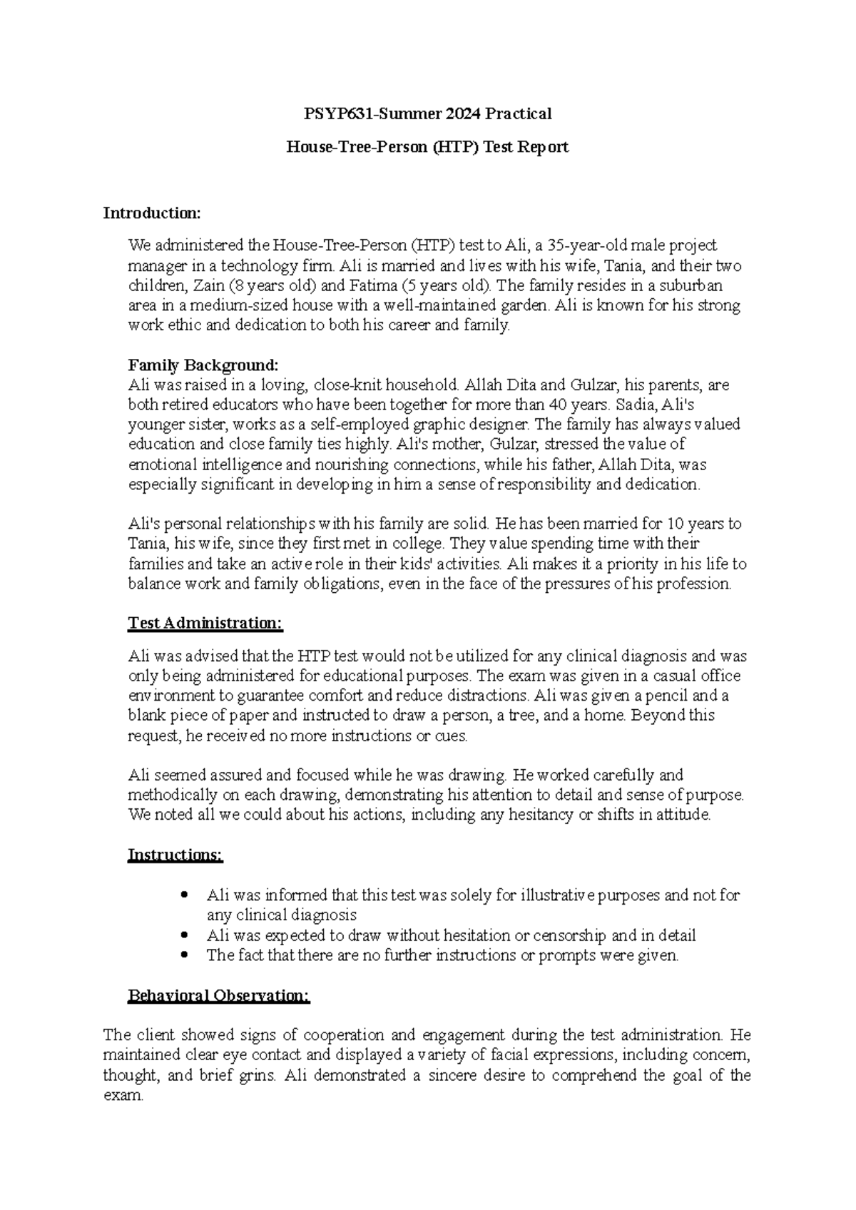 PSYP631 HTP Test Report - Summer 2024 Analysis and Insights - Studocu