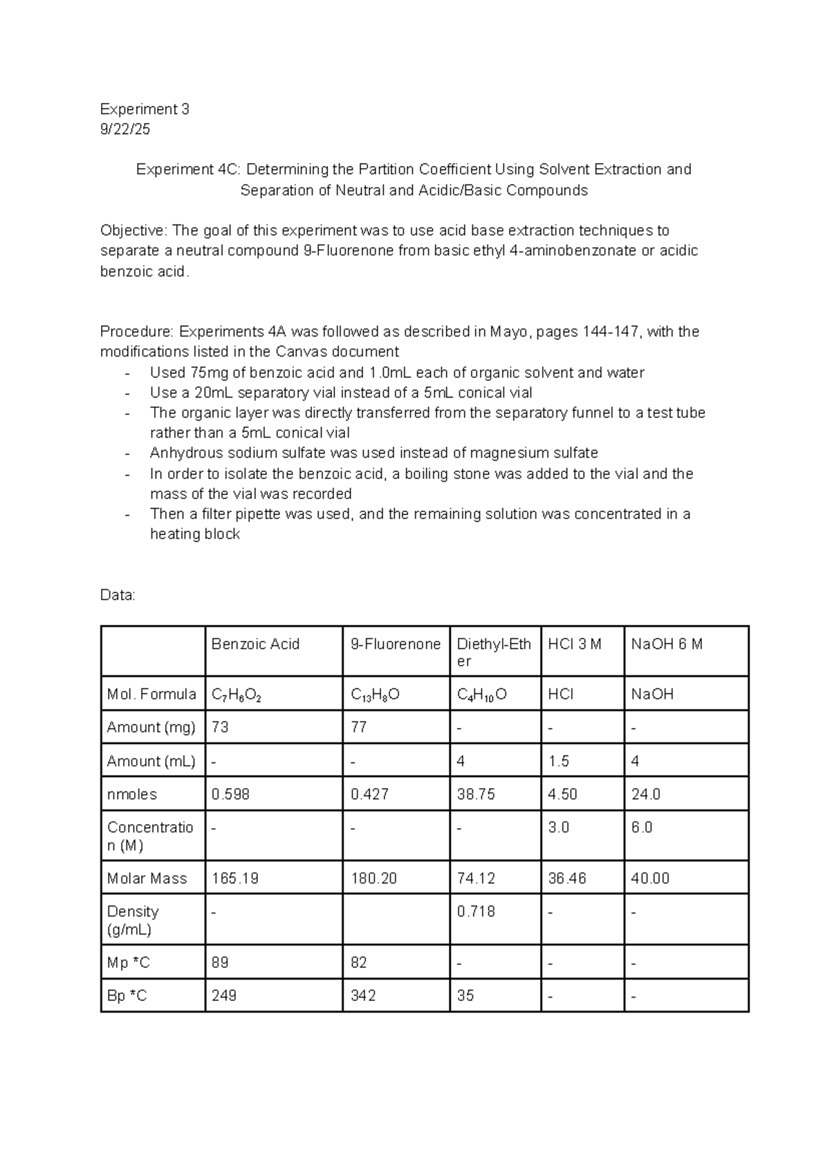 Lab 3: Experiment 4C - Partition Coefficient via Solvent Extraction - Studocu