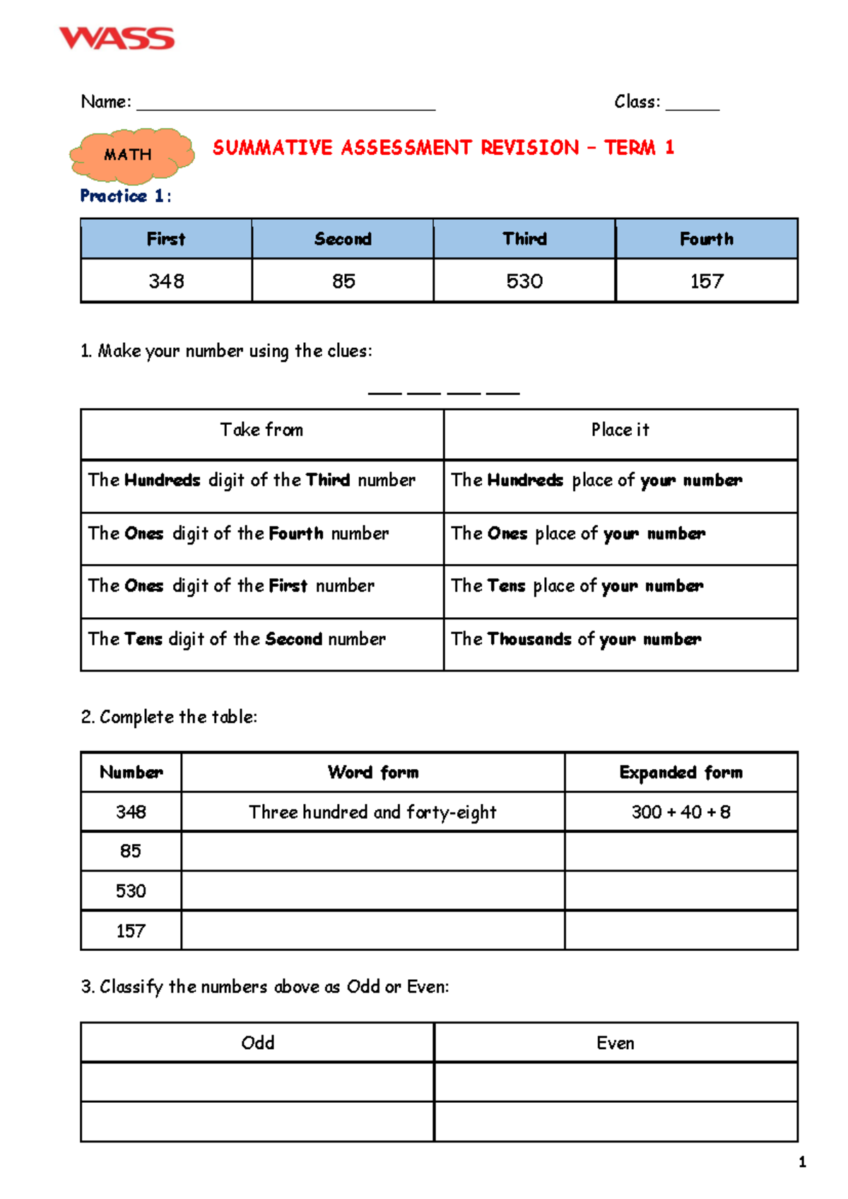 Summative Assessment Revision Math TERM 1 - Practice & Guidelines - Studocu